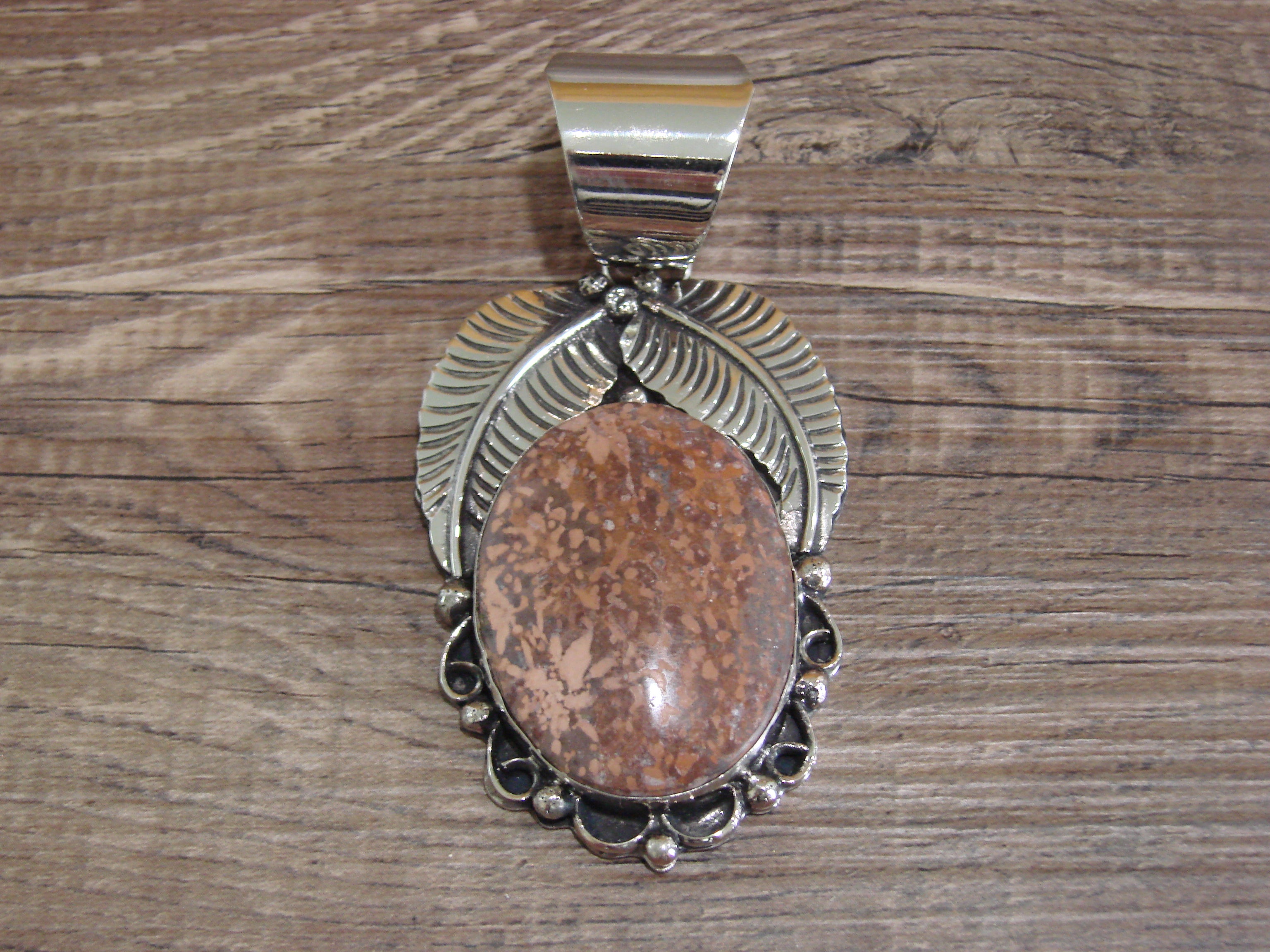 Large Navajo Indian Nickel Silver & Jasper Pendant by Cleveland– NTNM