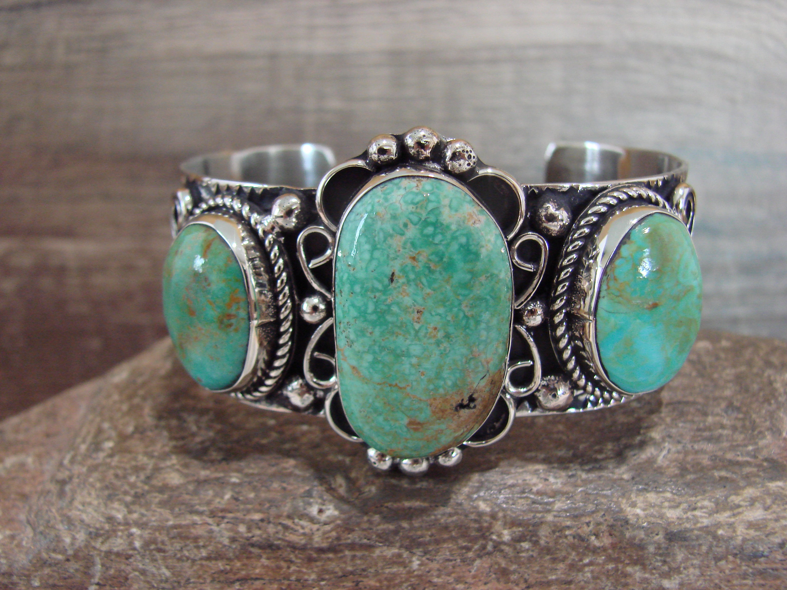 Native American Indian Nickel Silver & Turquoise Bracelet by Cleveland ...