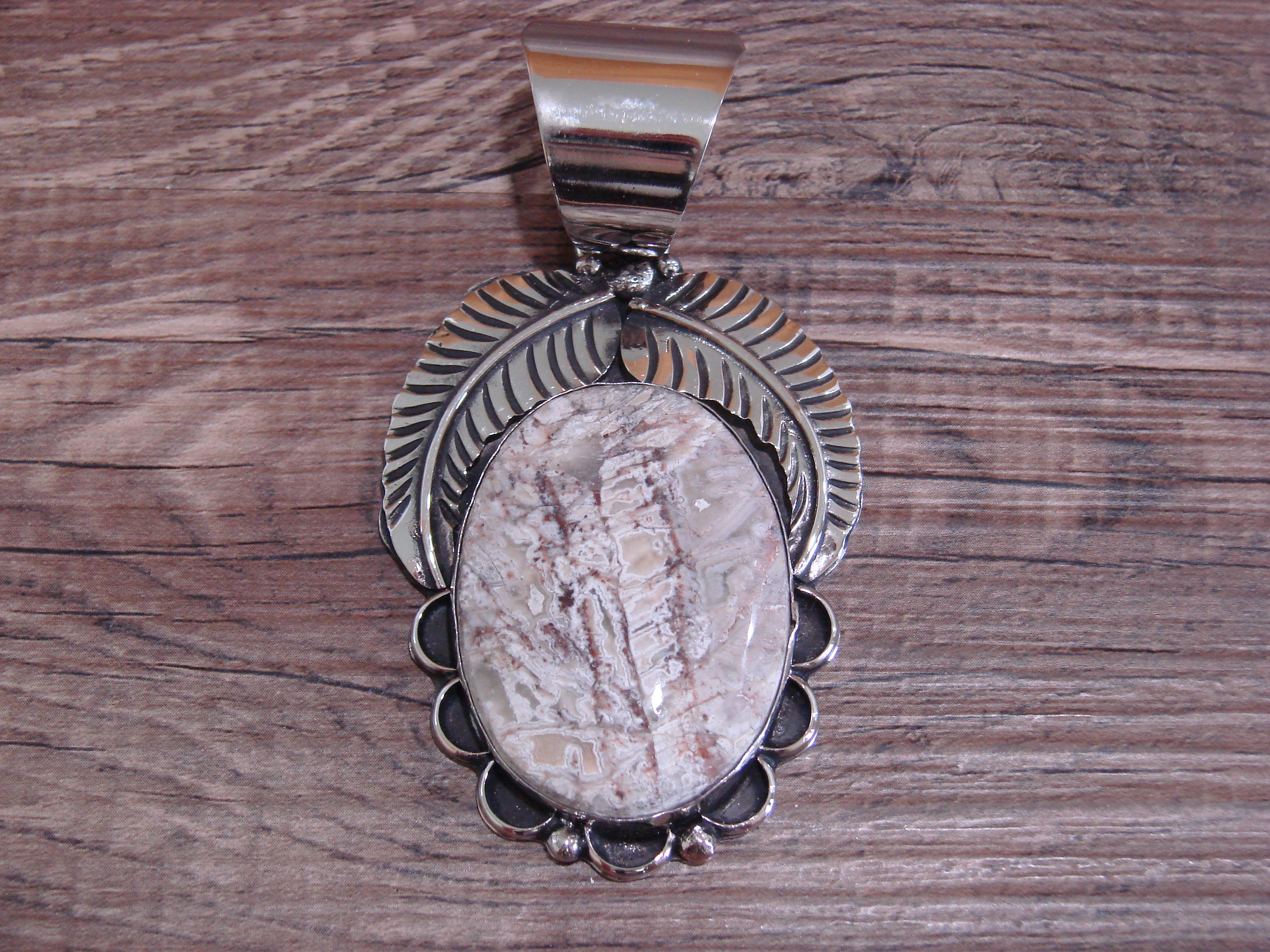 Large Navajo Indian Nickel Silver & Jasper Pendant by Cleveland– NTNM