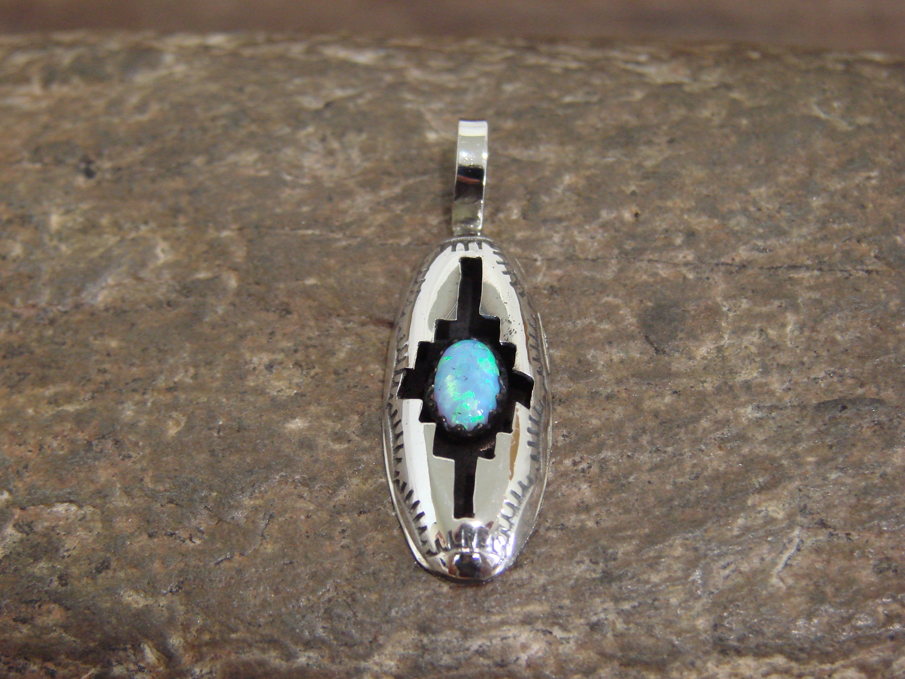 Native American Indian Sterling Silver & Blue Opal Shadow Box Pendant ...