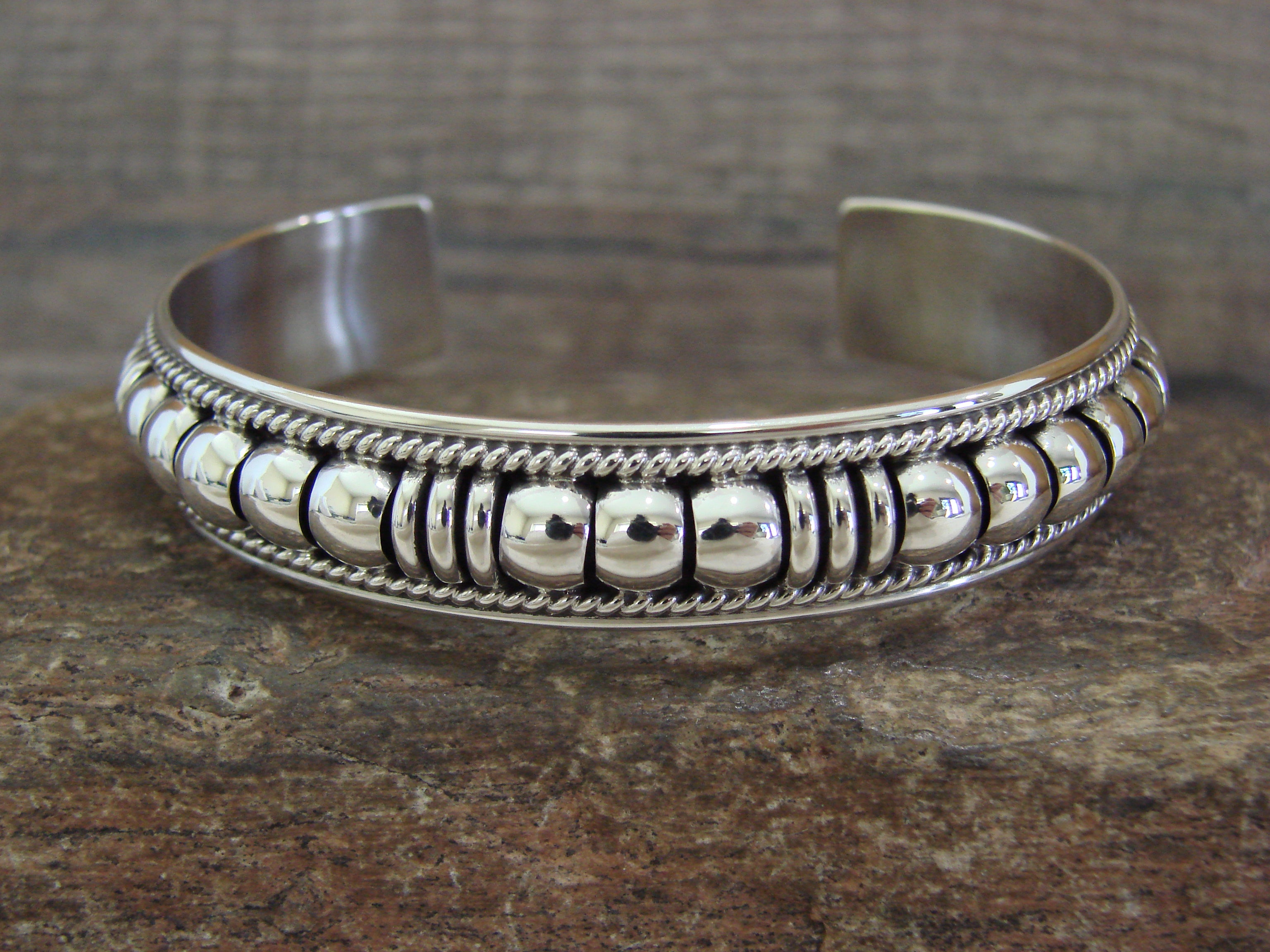 Native American Sterling Silver Ribbed Melon 1/2" Cuff Bracelet by Tho ...