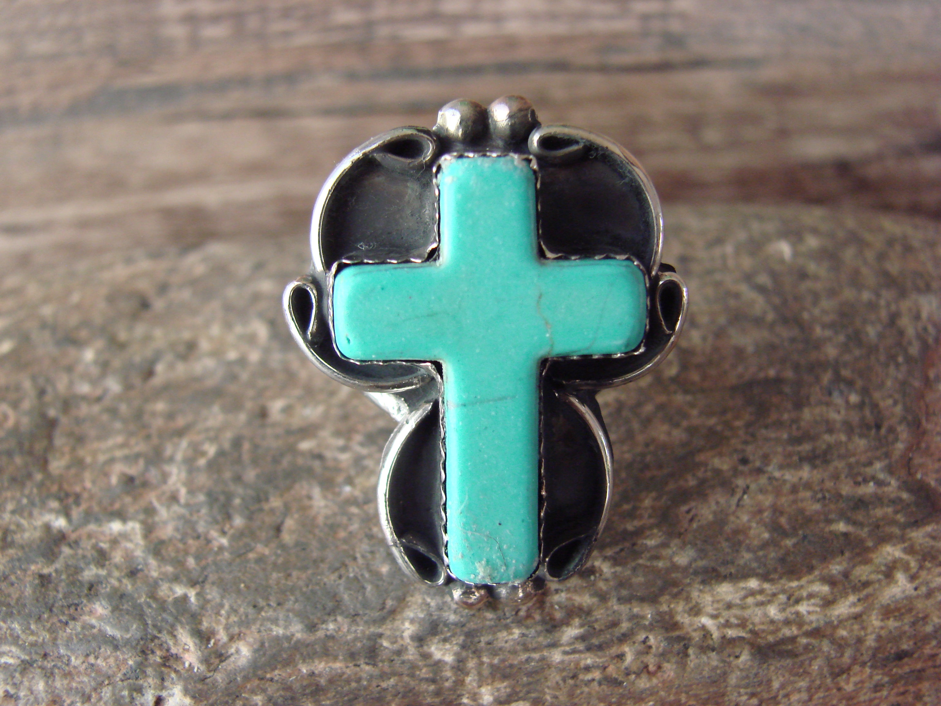 Native American Nickel Silver & Turquoise Cross Ring by Tolta - Size 6 ...