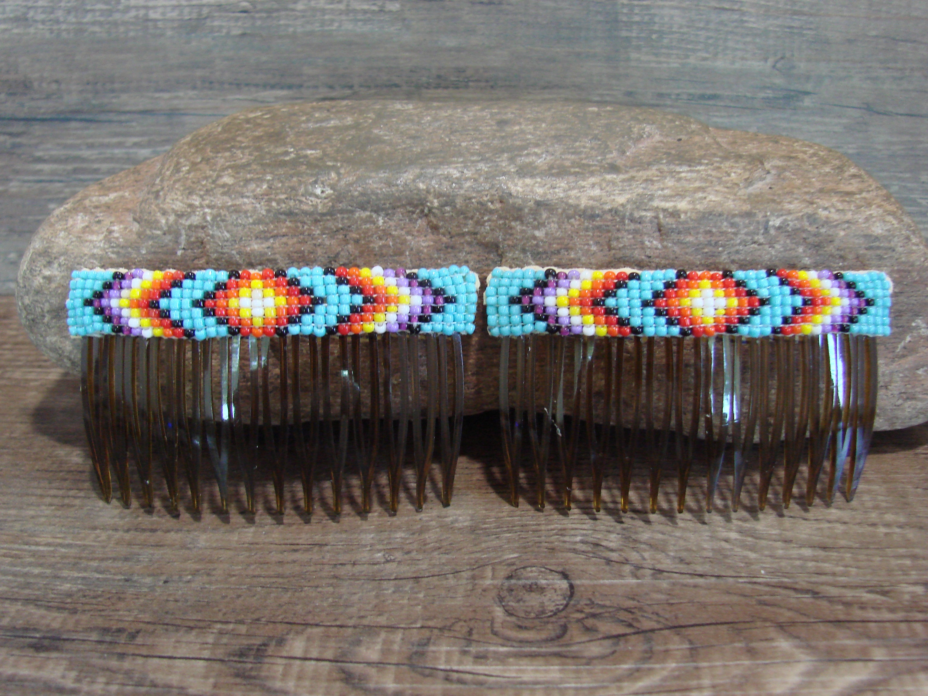 Native American Navajo Indian Hand Beaded Hair Comb Set by Cleveland– NTNM