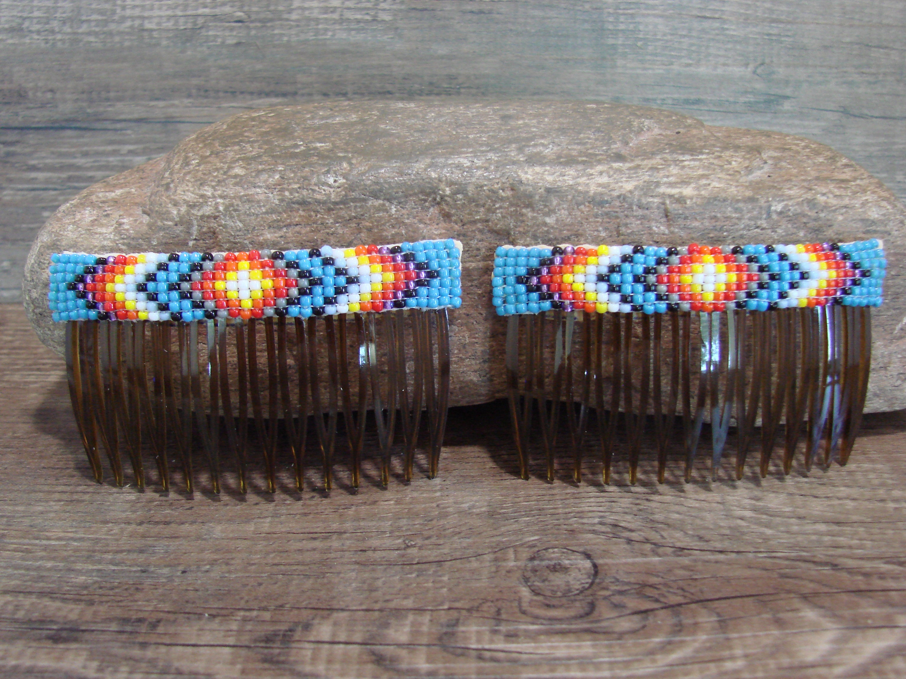 Native American Navajo Indian Hand Beaded Hair Comb Set by Cleveland– NTNM
