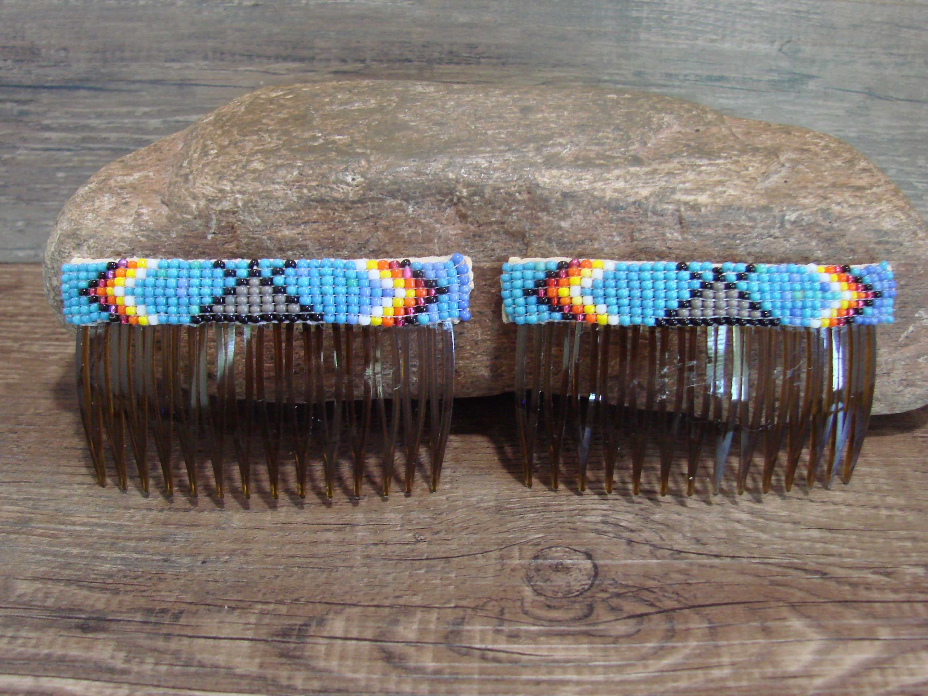 Native American Navajo Indian Hand Beaded Hair Comb Set by Cleveland– NTNM