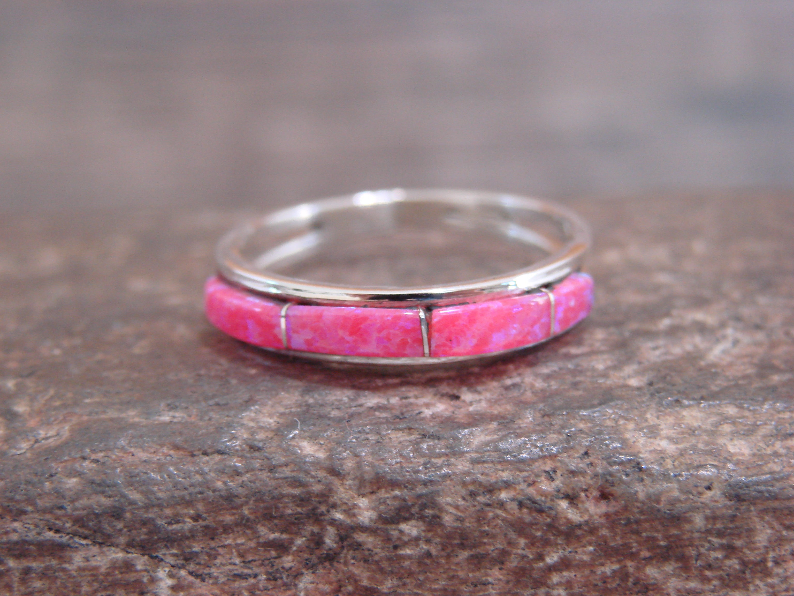 Native American Sterling Silver Pink Opal Inlay Ring by Johnson - Size ...