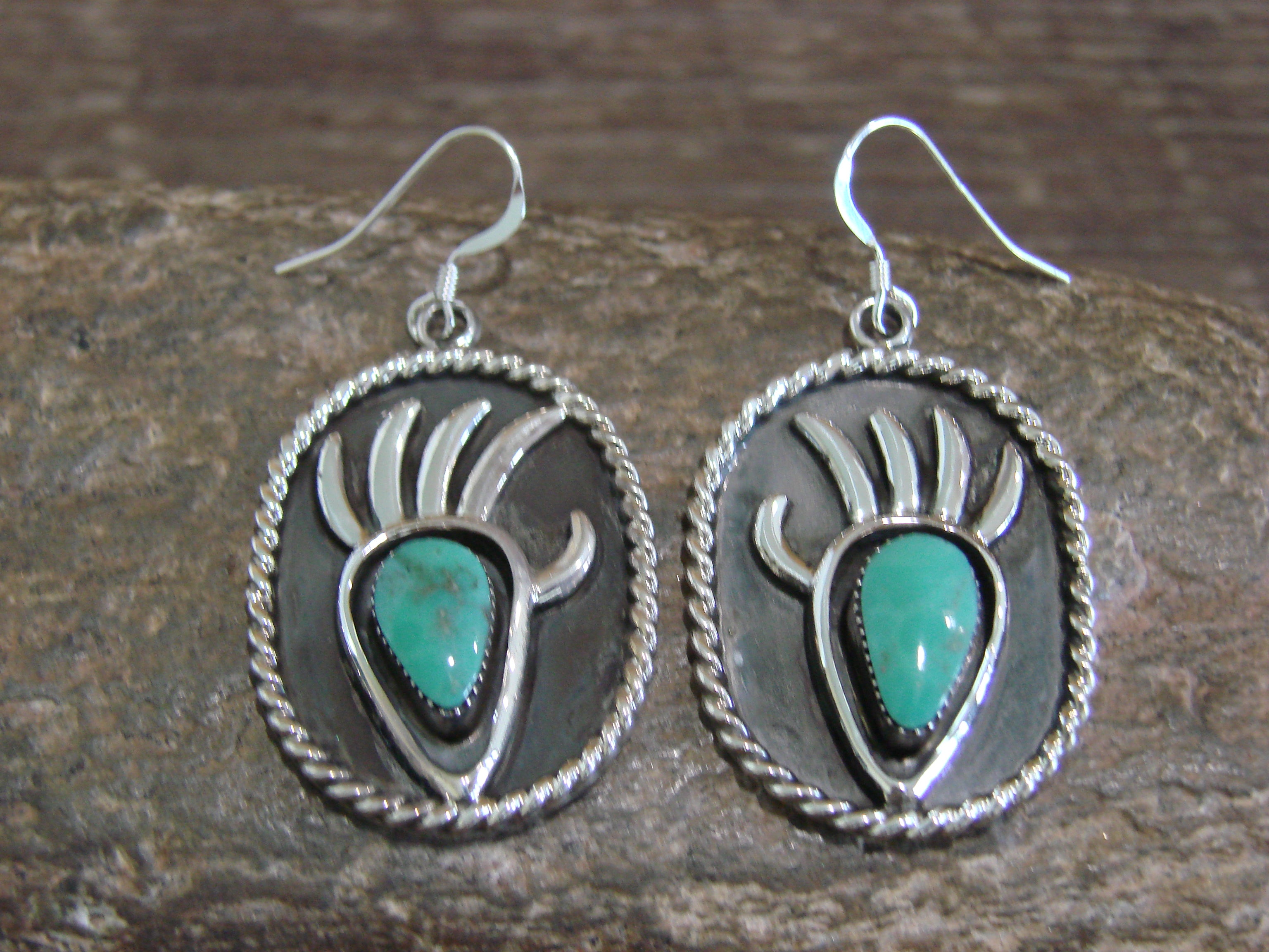 Native American Navajo Indian Sterling Silver Turquoise Bear Paw Dangl ...