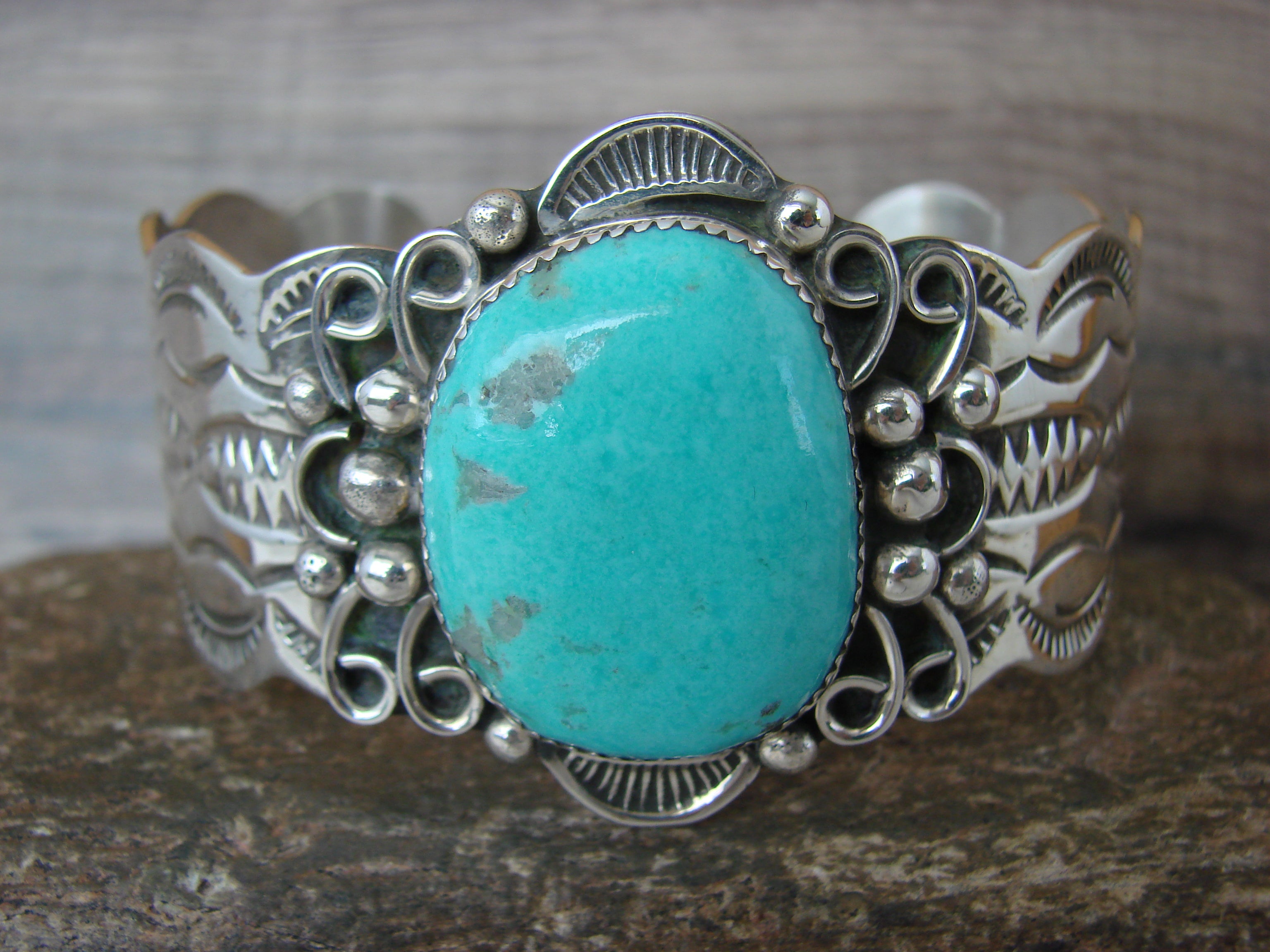 Navajo Indian Sterling Silver & Turquoise Bracelet by Cleveland– NTNM