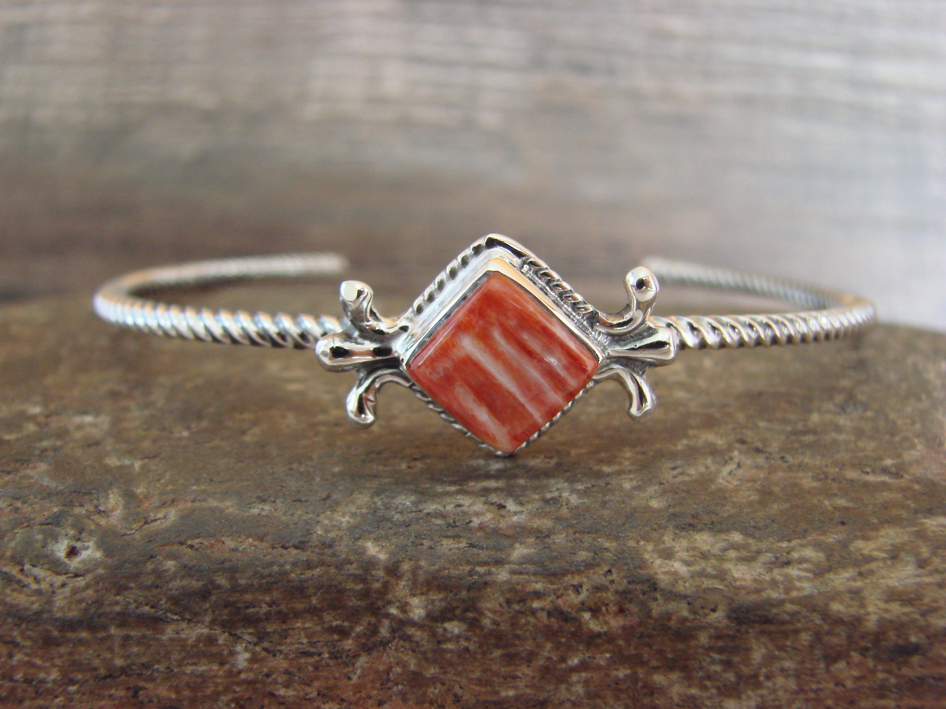 Navajo Indian Sterling Silver & Spiny Oyster Bracelet by Mike Smith– NTNM